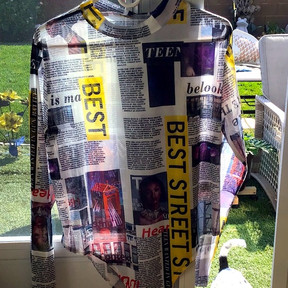 Tops | Blouse With Newspaper Print | Poshmark